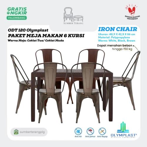 Jual Set Meja Makan Plastik Rotan Olymplast ODT R 120 + Kursi Plastik Iron Olymplast - Set 4K ...