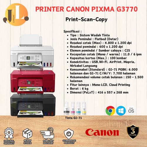 Jual Printer Canon Pixma G3770 Ink Tank WIFI AIO Print Scan Copy ...