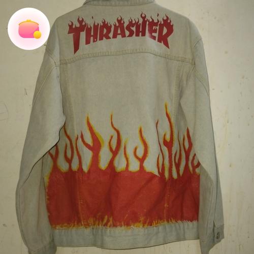 Jual jaket jeans denim pria wanita unisex thrasher api - Kota Surabaya ...