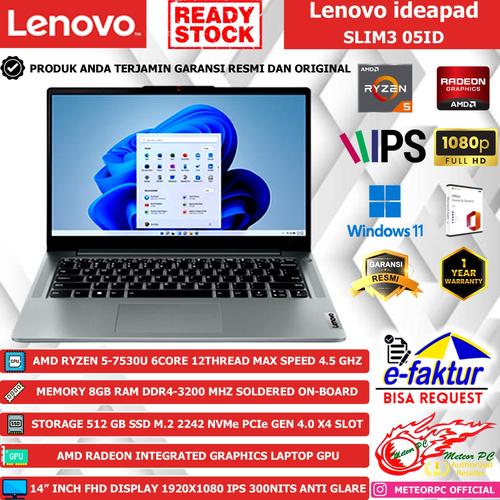 Jual LENOVO IDEAPAD SLIM 3 14ABR8 AMD RYZEN 5-7530U 8GB 512GB W11+OHS - 05ID-ARTIC GREY - Kota ...