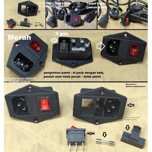 Jual ada saklar switch tombol Merah Socket input iec inlet cowo AC 250V ...