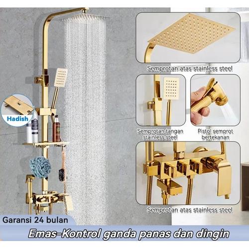Jual Kuningan Shower Kamar Mandi 4 in 1 Persegi Panas-Dingin Set Shower ...