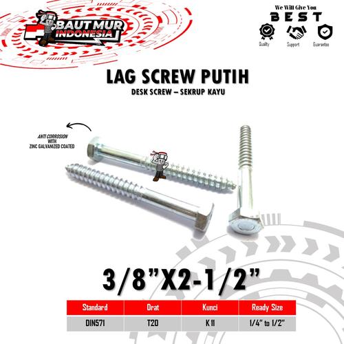 Jual BAUT KAYU - LAG SCREW PUTIH 3/8 x 2-1/2'' - Kab. Bekasi - BAUTMUR ...