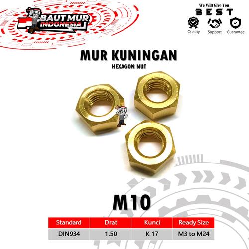 Jual HEX NUT BRASS COPPER MUR HEX KUNINGAN TEMBAGA M10 - Kab. Bekasi ...