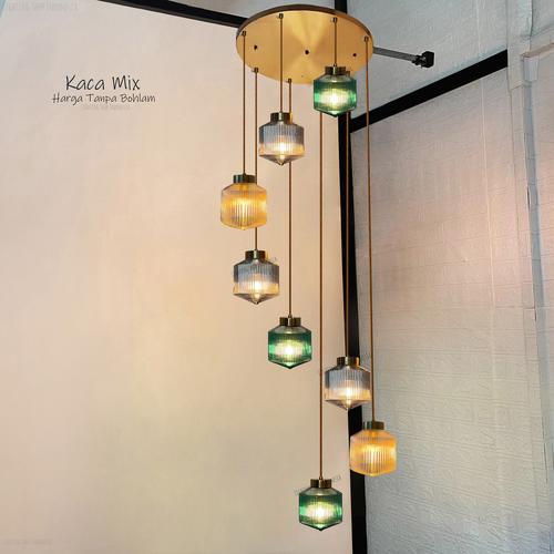 Jual Lampu gantung void tangga hias 8in1 kaca motif teh abu hijau 20cm ...