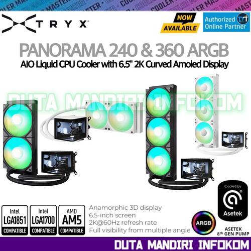 Promo TRYX PANORAMA 240 280 360 ARGB - L-shaped 3D AMOLED Screen AIO Liquid CPU Cooler with ...
