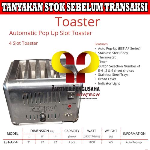 Jual GETRA EST-AP-4 AUTOMATIC POP-UP SLOT TOASTER / OTOMATIS ROTI NAIK ...
