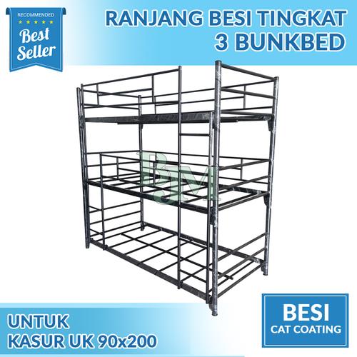 Jual tempat tidur tingkat 3 susun ranjang susun besi bunk bed ranjang ...