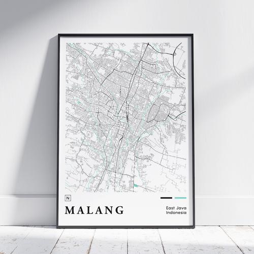 Jual Poster Peta Minimalis Kota Malang A1 A2 A3 A4 Semi Matte Pajangan ...