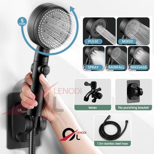 Jual Kepala Shower Mandi Hitam Premium Portabel dengan Selang Shower Kamar Mandi Portabel Dapat ...