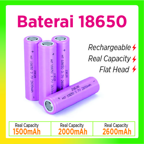 Jual baterai 18650 3.7v rechargeable Battery Ion Lithium 1500 mAh 2000 ...