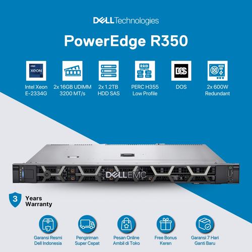 Jual Dell PowerEdge R350 Server [E-2334G-2x16GB-2x1.2TB SAS-DOS-3YR ...
