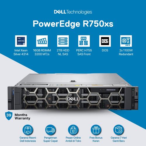Jual Dell PowerEdge R750xs Server [Xeon Silver-4314-16GB-2TB-DOS-3YR ...