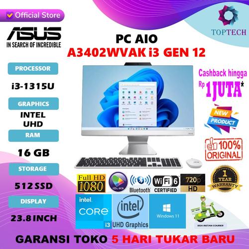 Promo Asus PC AIO A3402WVAK | PC All In One i3-1315 16GB 512SSD 23.8 ...