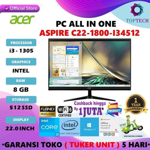 Promo ACER PC AIO I ASPIRE C22 CORE i3 1305 8GB 512GB W11 OHS 22" FULL ...