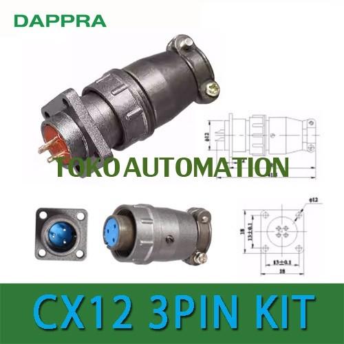 Jual CX12 12MM 3 PIN 3pin 3p Female plug dan male seat Connector ...