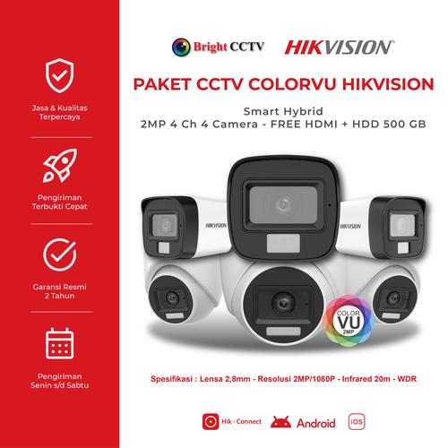 Promo Paket CCTV Hikvision Colorvu Smart Hybrid 2MP 4 CH 4 Camera Cicil ...