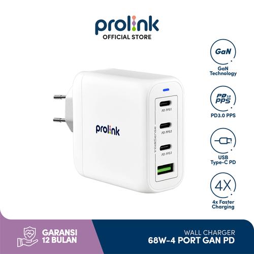 Promo Prolink 68W | 4 port | GaN PD Power Adaptor Travel Wall Kepala Charger - 68W 4port ...