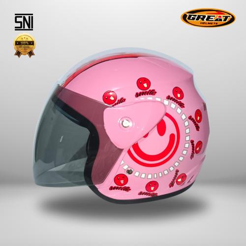 Promo Great Helm Evo Motif Kekinian Smile Pink Half Face Original 100% ...