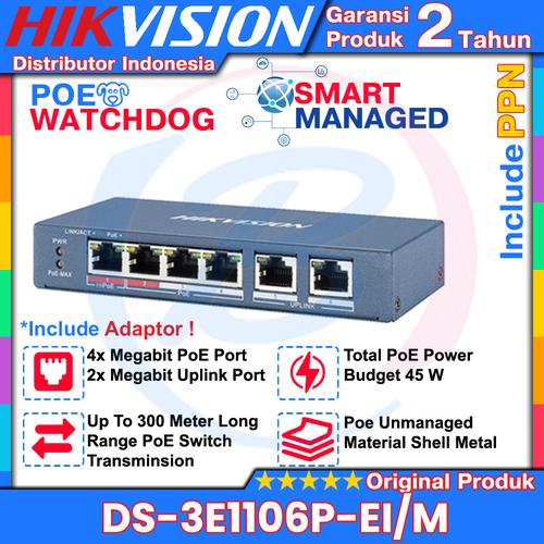 Jual Poe Switch 4 Port Hikvision DS-3E1106P-EI/M Smart Managed Support WatchDog Original Garansi ...