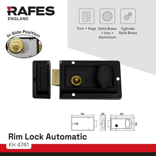 Jual RIM LOCK AUTOMATIC RAFES - MATTE BLACK - CYLINDER SOLID BRASS - KH ...