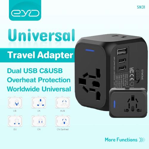 Promo EYD Travel Universal Adapter Plug 12W Fast Charger With 2 USB-C ...