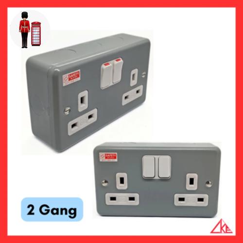 Jual MK Metalclad K2946 ALM Double Pole Socket 13A 2 Gang Stop Kontak AC kaki 3 MK Metal Besi ...