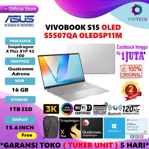 Promo ASUS VIVOBOOK S15 OLED S5507QA SNAPDRAGON X PLUS X1P 42100 16GB ...