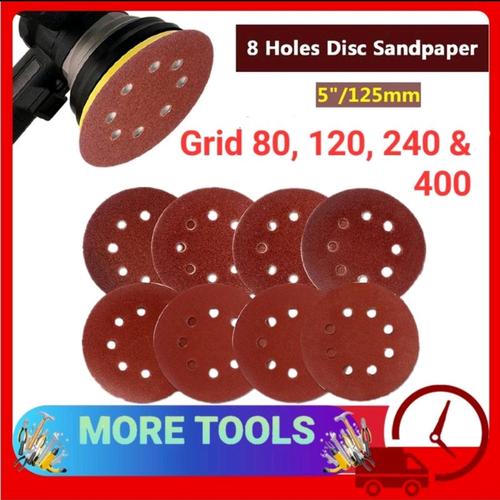 Jual Amplas Bulat 5 inch 8 lubang tempel Sanding Disc Orbital sander ...