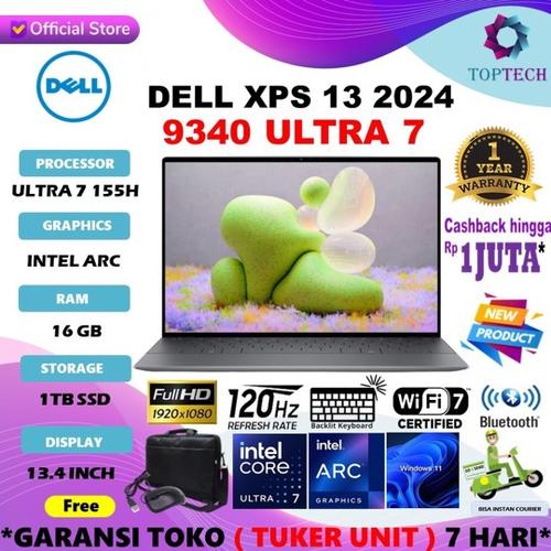 Promo DELL XPS 13 2024 9340 ULTRA 7 155H 64GB 1TBSSD W11 13.4FHD IPS - NON BUNDLING, 16GB 512SSD ...