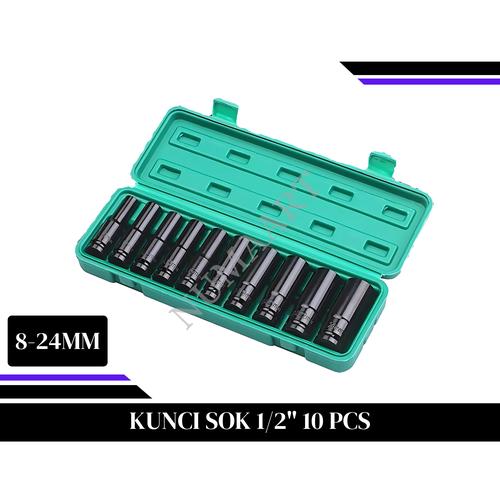 Jual MATA KUNCI IMPACT SOCKET SET 10PCS 1/2" INCH 8-24MM EXTENSION MESIN IMPACT WRENCH SOCKET ...
