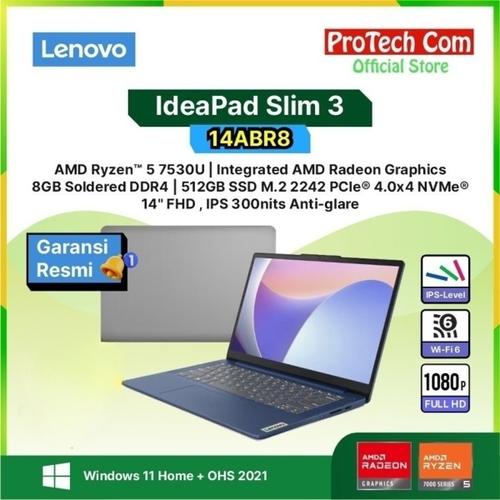 Promo Lenovo IdeaPad Slim 3 14ABR8 RYZEN 5-7530U 8GB 512GB 14" FHD OHS ...