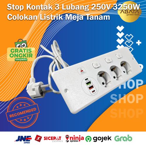 Jual Stop Kontak 3 Lubang EU Plug 250V 3250W Stop Kontak USB Stop ...