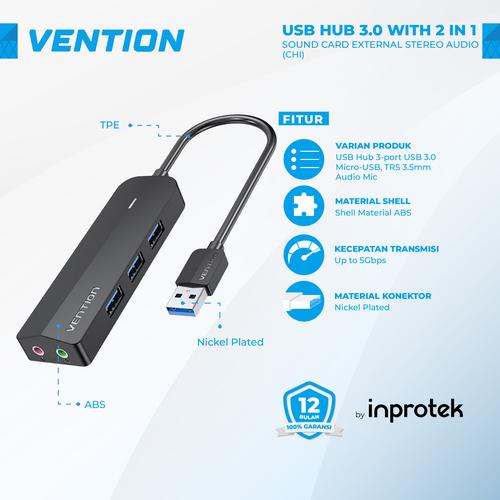 Promo Vention USB Hub 3.0 with 2in1 Sound card External Stereo Audio ...