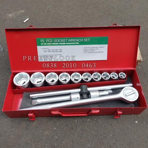 Jual Tjap Mata Socket Wrench Set 15 Pcs 3/4" DR 6 PT Metric Kunci Shock ...