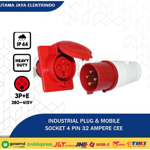 Jual 1 SET INDUSTRIAL PLUG & SOCKET PANEL MOUNTING 4 PIN 32A CEE ...