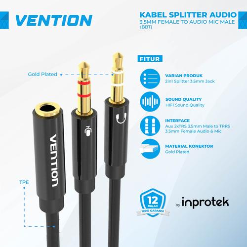Promo Vention Kabel Splitter Audio 3.5mm Female to Audio Mic Male - BBL ...