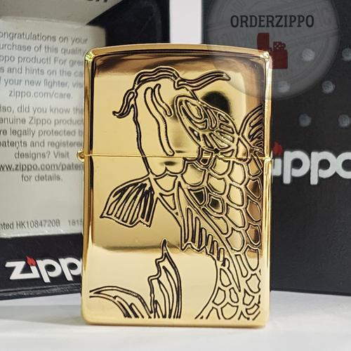 Jual Zippo Original Koi Fish Gold Plated 18k Engrave 2 sisi Limited Edition Japan Official ...