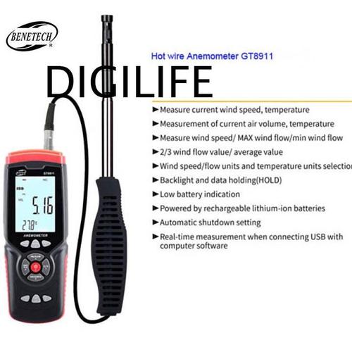 Jual Hot Wire Anemometer Benetech GT8911 Thermal Wind Speed Flow Meter GT-8911 CFM CMM Air ...