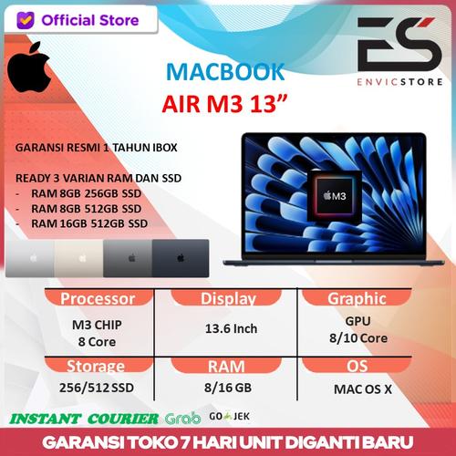 Promo Apple MacBook Air M3 Chip 2024 13-Inch RAM 8GB 16GB SSD 256GB ...