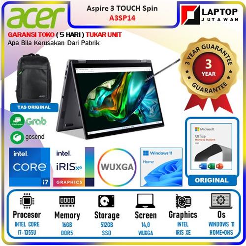 Jual Laptop Acer Touch Aspire 5 Spin A5SP14 I7 1355 16GB 512GB W11+OHS ...
