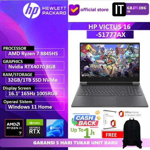Promo HP Victus 16 Ryzen 7 8845HS RTX4070 8GB 32GB 1TB SSD 6.1'Full HD ...