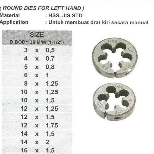 Jual Snei M12 X 1.75 Round Die Kiri Drat Ulir Baut M12X1.75 Senai Left ...