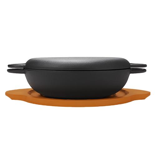 Promo OIGEN cast iron F-157 round universal pan dengan tutup besi dan alas kayu 27cm Cicil 0% 3x ...