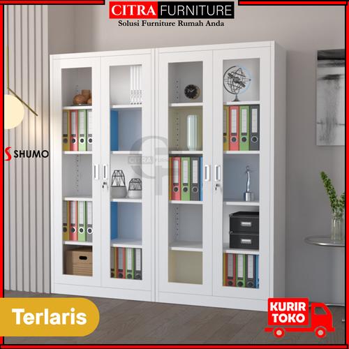 Promo SHUMO Lemari Arsip Besi 4 Pintu Swing Besi Kaca White Windsor ...