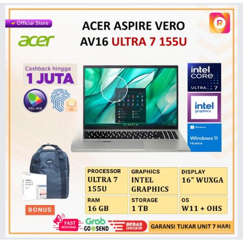 Promo Acer Aspire Vero AV16 Ultra 7 155U 16GB 1TB W11 OHS 16" WUXGA EVO ...