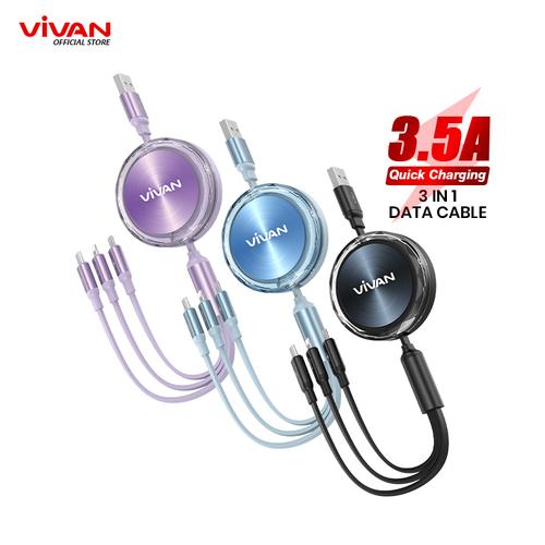 Promo VIVAN Kabel Data 3 in 1 VRS03 Fast Charging 3.5A Micro USB Lightning Type C 120CM Garansi ...