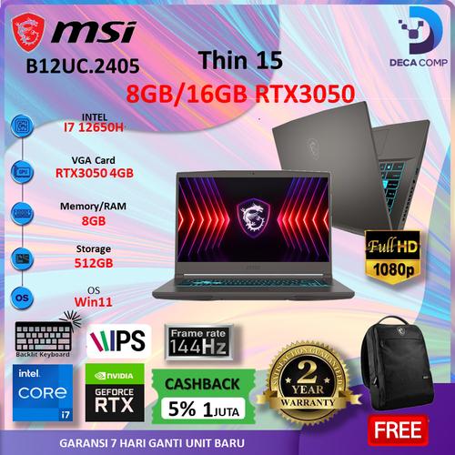 Promo MSI Thin 15 i7-12650H RTX3050 8GB 512GB Win 11 15.6FHD 144HZ BLIT ...