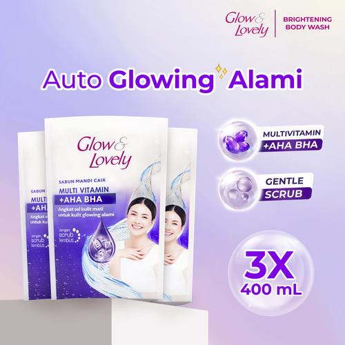 Promo Glow & Lovely Body Wash Sabun Mandi +AHA BHA 400ml Triple Pack ...