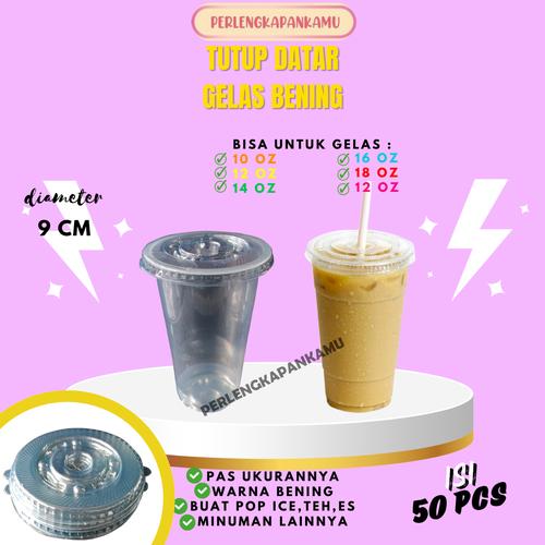 Jual Tutup Gelas Plastik Datar Bening Pop Ice Juice Cup Ukuran 10oz ...